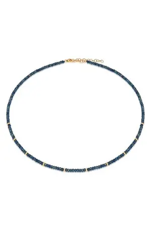Ef Collection EF Collection Birthstone Beaded Necklace Yellow Gold/blue