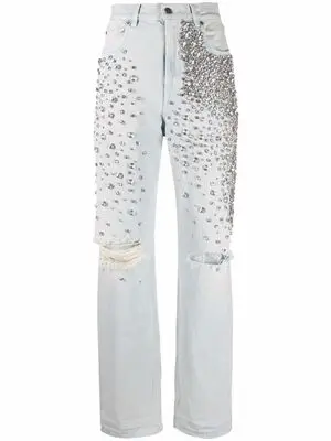 GOLDEN GOOSE Cabochon-crystal Bleached Jeans - Blue