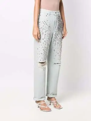 GOLDEN GOOSE Cabochon-crystal Bleached Jeans - Blue