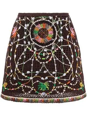 Emilio Pucci Cyprea-embroidered Mini Skirt - Brown