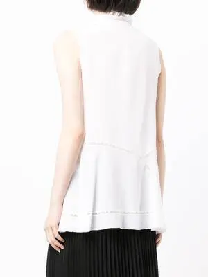 Shiatzy Chen Silk Ruffle Detail Sleeveless Blouse