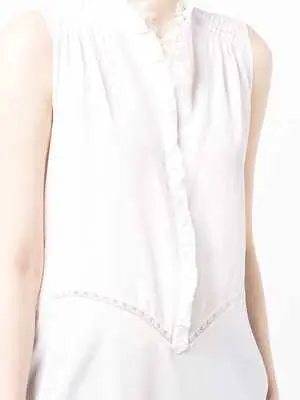 Shiatzy Chen Silk Ruffle Detail Sleeveless Blouse