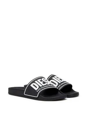 DIESEL Logo-embossed Slides - Black