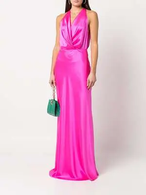 Michelle Mason Draped Halterneck Gown - Pink