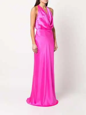 Michelle Mason Draped Halterneck Gown - Pink