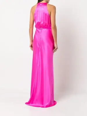 Michelle Mason Draped Halterneck Gown - Pink