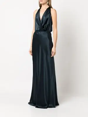Michelle Mason Draped Halterneck Gown - Blue