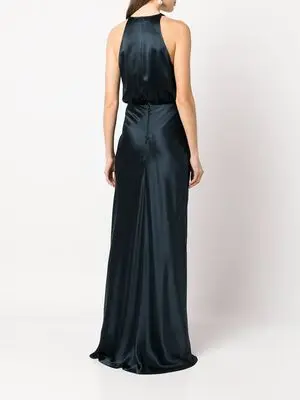 Michelle Mason Draped Halterneck Gown - Blue