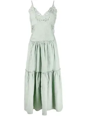 Alberta Ferretti Embroidered Tiered Midi Dress - Green