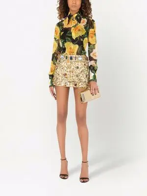 Dolce & Gabbana Rose-print Silk Georgette Shirt