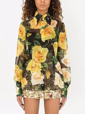 Dolce & Gabbana Rose-print Silk Georgette Shirt