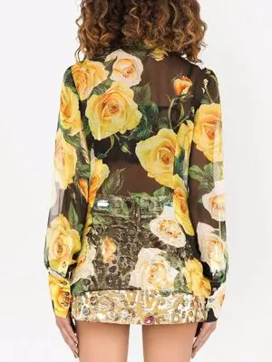 Dolce & Gabbana Rose-print Silk Georgette Shirt