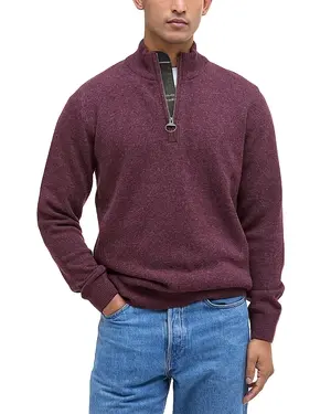 Barbour Wool Tartan Trim Quarter Zip Mock Neck Sweater - Ruby Marl