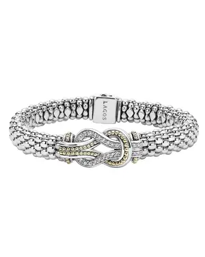 Lagos Sterling Silver And 18k Gold Diamond Caviar Bracelet - White/gold