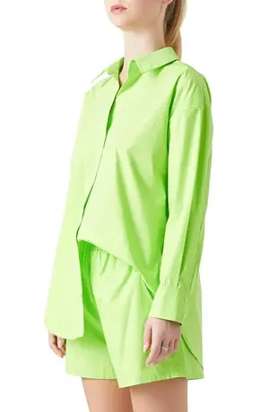 GREY LAB Oversized Cotton Button-up Shirt - Lime
