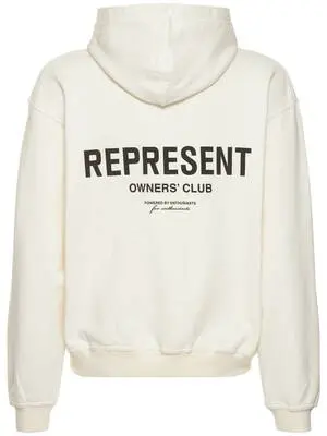 REPRESENT Owners Club Logo Cotton Hoodie Flat White