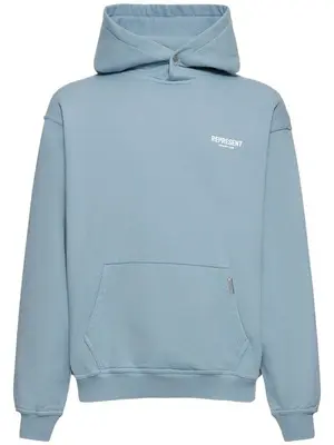 REPRESENT Owners Club Logo Cotton Hoodie Light Blue