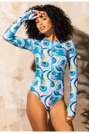MOTT50 Mila Long Sleeve One Piece Swimsuit Ocean Candy Wave Pacific