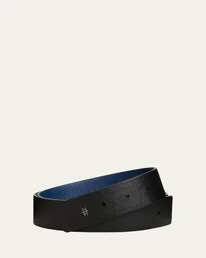 Prada Prada Reversible Saffiano Leather Belt Strap Bluette/nero