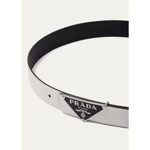 Prada Reversible Saffiano Leather Belt Strap - Papaya/nero