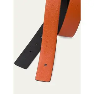 Prada Reversible Saffiano Leather Belt Strap - Papaya/nero