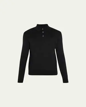 Zegna Cashmere-silk Polo Sweater - Black Solid
