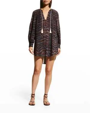 Ulla Johnson Biarritz Plunge Short Coverup Tunic - Tiger