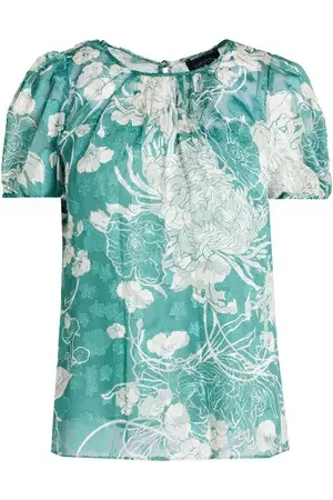 Marchesa Floral-print Fil Coupé Chiffon Top - Jade