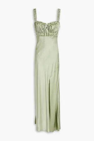 NICHOLAS Gathered Silksatin Crepe Midi Dress - Sage Green