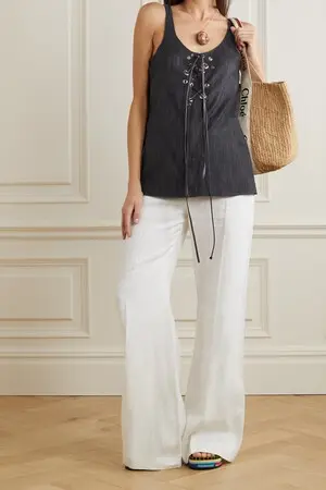 Chloé Silk-blend Canvas Tank With Leather Ties