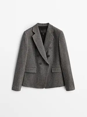 Massimo Dutti Double-Breasted Wool Blazer - Dark Grey