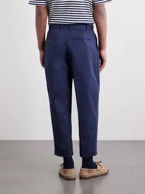 BEAMS Tapered Cropped Pleated Cotton-blend Twill Trousers - Blue