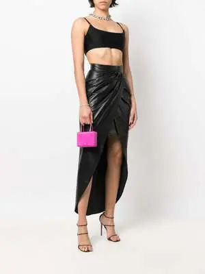 Balmain Draped Leather Wrap Skirt