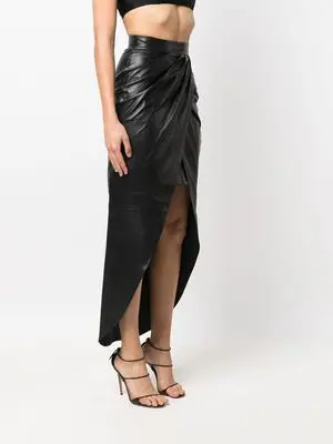 Balmain Draped Leather Wrap Skirt