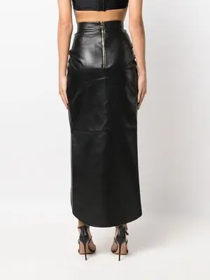 Balmain Draped Leather Wrap Skirt