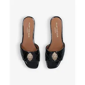 Kurt Geiger Kensington Eagle-embellished Quilted Patent-leather Mules - Black