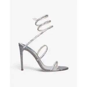 Rene Caovilla Cleo Snake-print Leather Heeled Sandals Grey