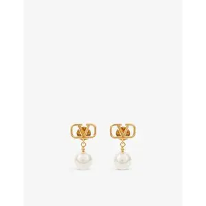 Valentino Garavani Vlogo Brass And Pearl Drop Earrings - Oro 18/cream