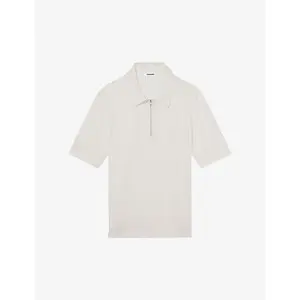 Sandro Zipped Stretch-woven Polo Shirt M Naturels