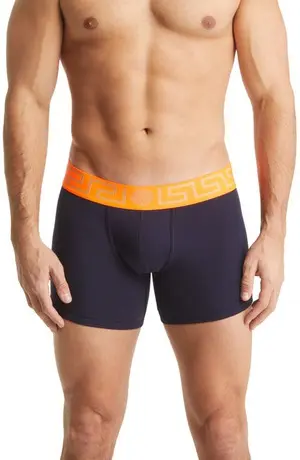 Versace Long Stretch Cotton Trunks Fluo Orange/ Navy