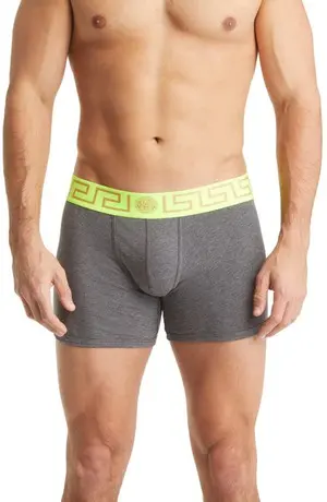 Versace Long Stretch Cotton Trunks Fluo Yellow/ Grey