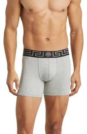 Versace Long Stretch Cotton Trunks Grey Melange Black Silver