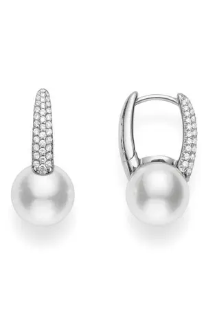 Mikimoto Akoya Cultured Pearl And Diamond Hoop Earrings - 18k White Gold
