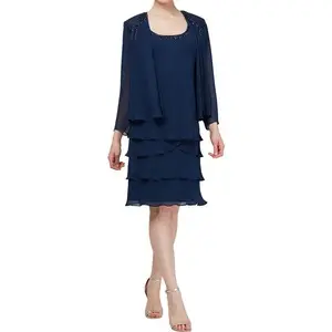 SL FASHIONS Sequin Chiffon Two-piece Dress With Jacket - Ecl