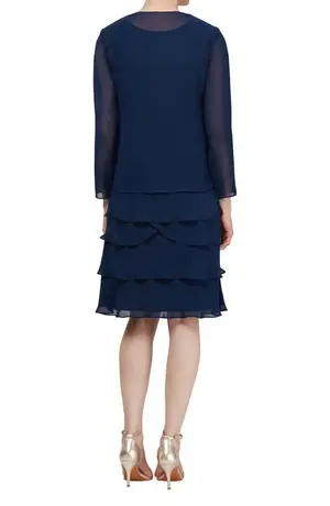 SL FASHIONS Sequin Chiffon Two-piece Dress With Jacket