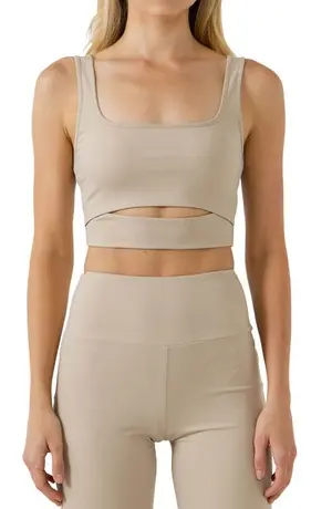 GREY LAB Cutout Crop Tank Top - Khaki