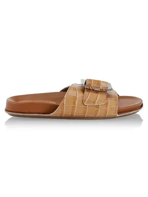 DEFINERY Women's The Loop Mule Footbed Croc-Embossed Leather Sandals - Black  - Tan