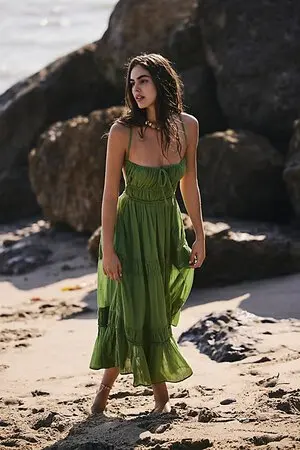 Women's Shirred Maxi Dress with Open Back