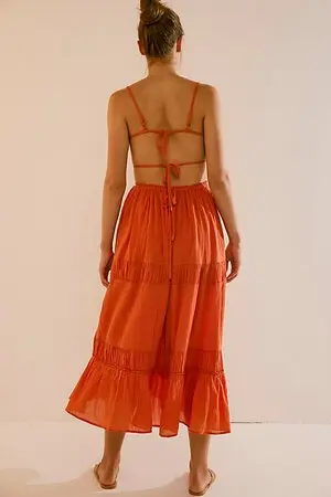 Free People Free People Tiered Maxi Dress With Smocked Bodice Red Mango