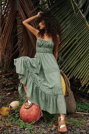 Free People Free People Tiered Maxi Dress With Smocked Bodice Sea Spray